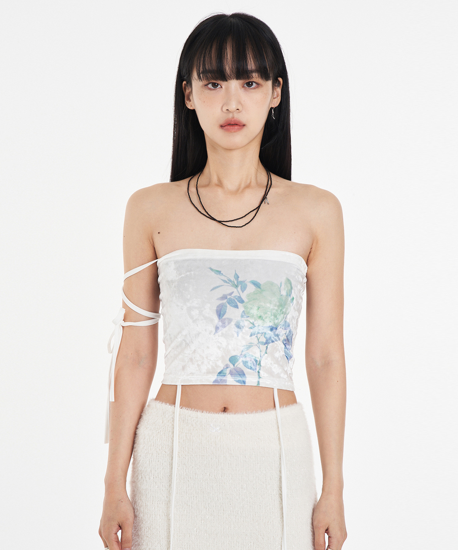 VELVET STRING TUBE TOP ROSE (WHITE) - HAGO(하고)
