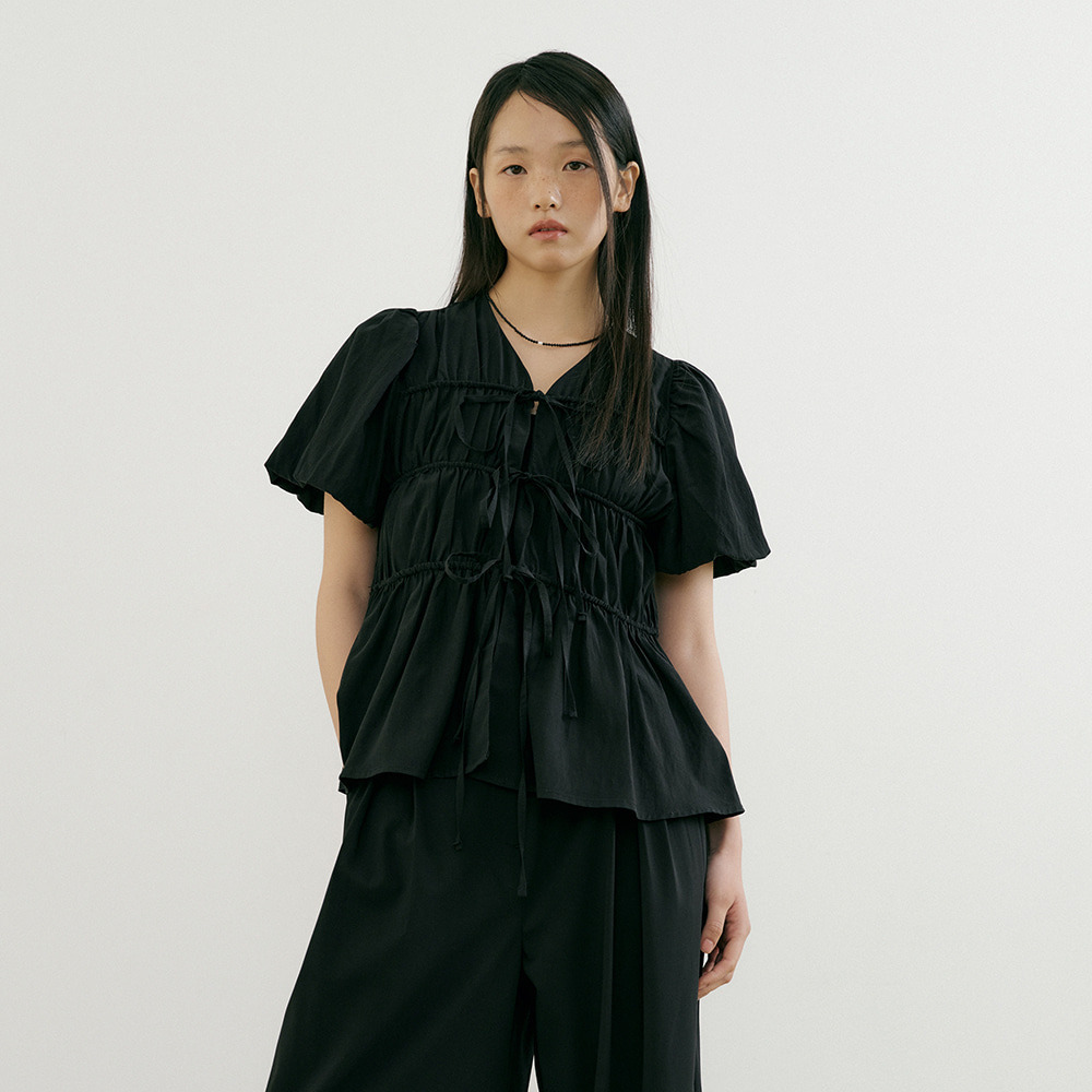 Ella String Blouse (black) - HAGO(하고)