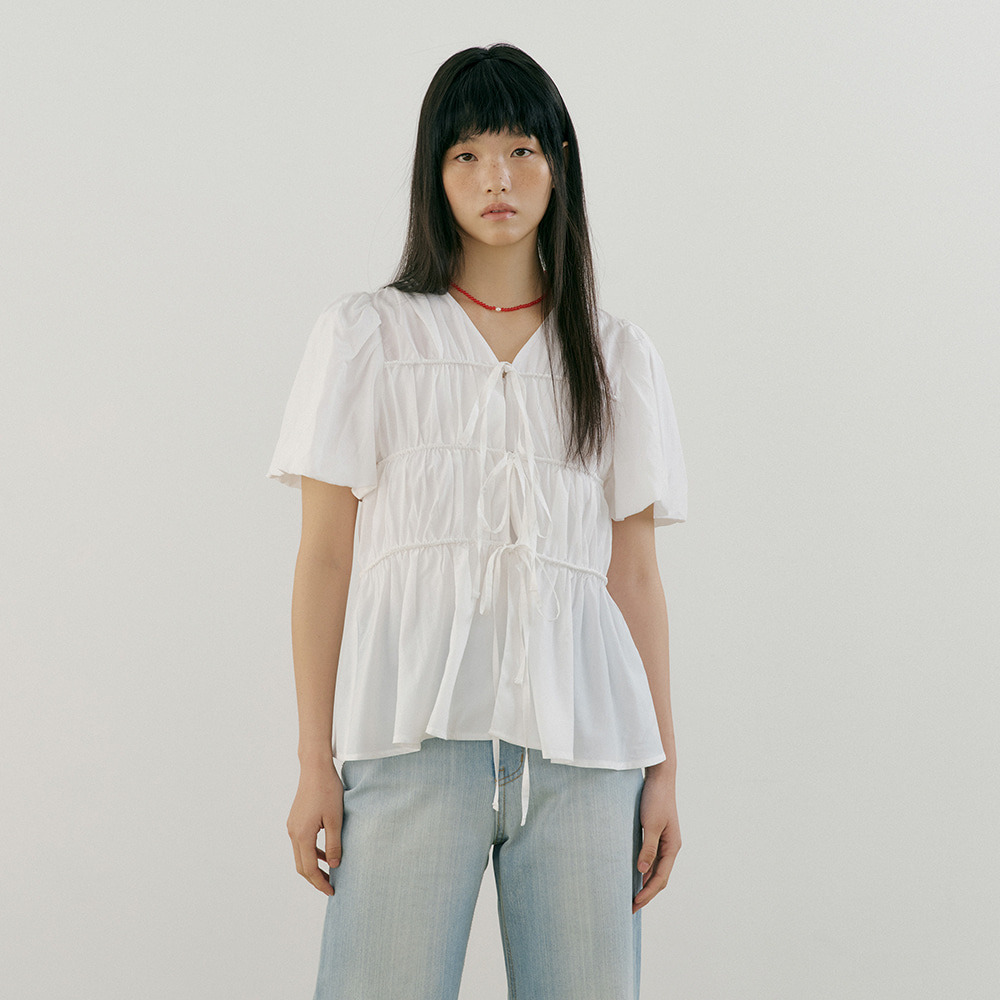 Ella String Blouse (white) - HAGO(하고)