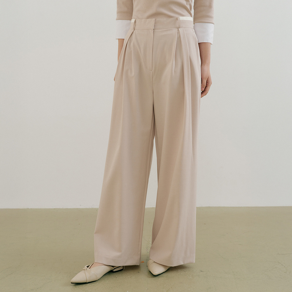 Combi Waist-Band Wide Slacks (beige) - HAGO(하고)