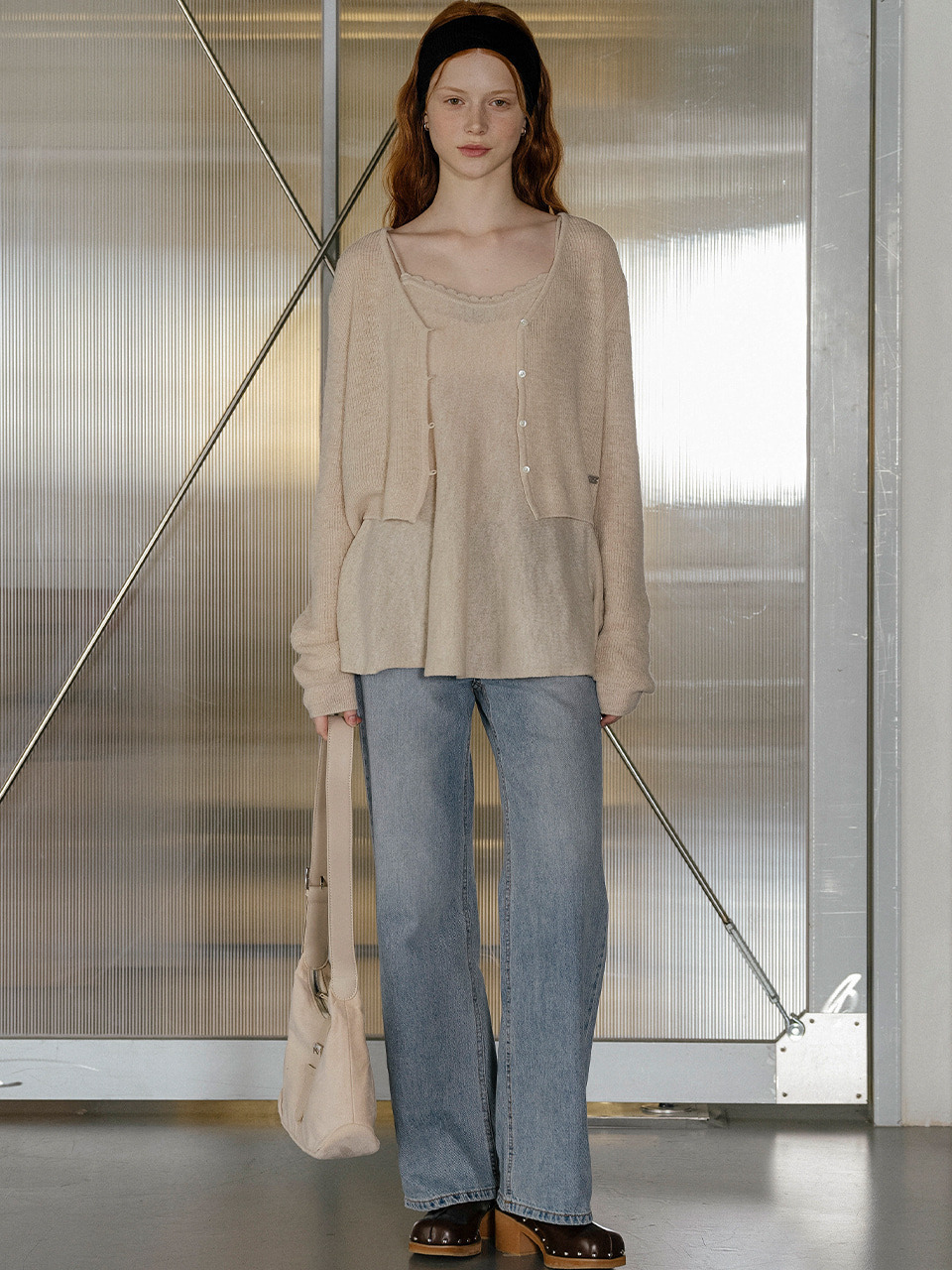 Romantic hachi knit sleeveless cardigan set_Oatmeal - HAGO(하고)
