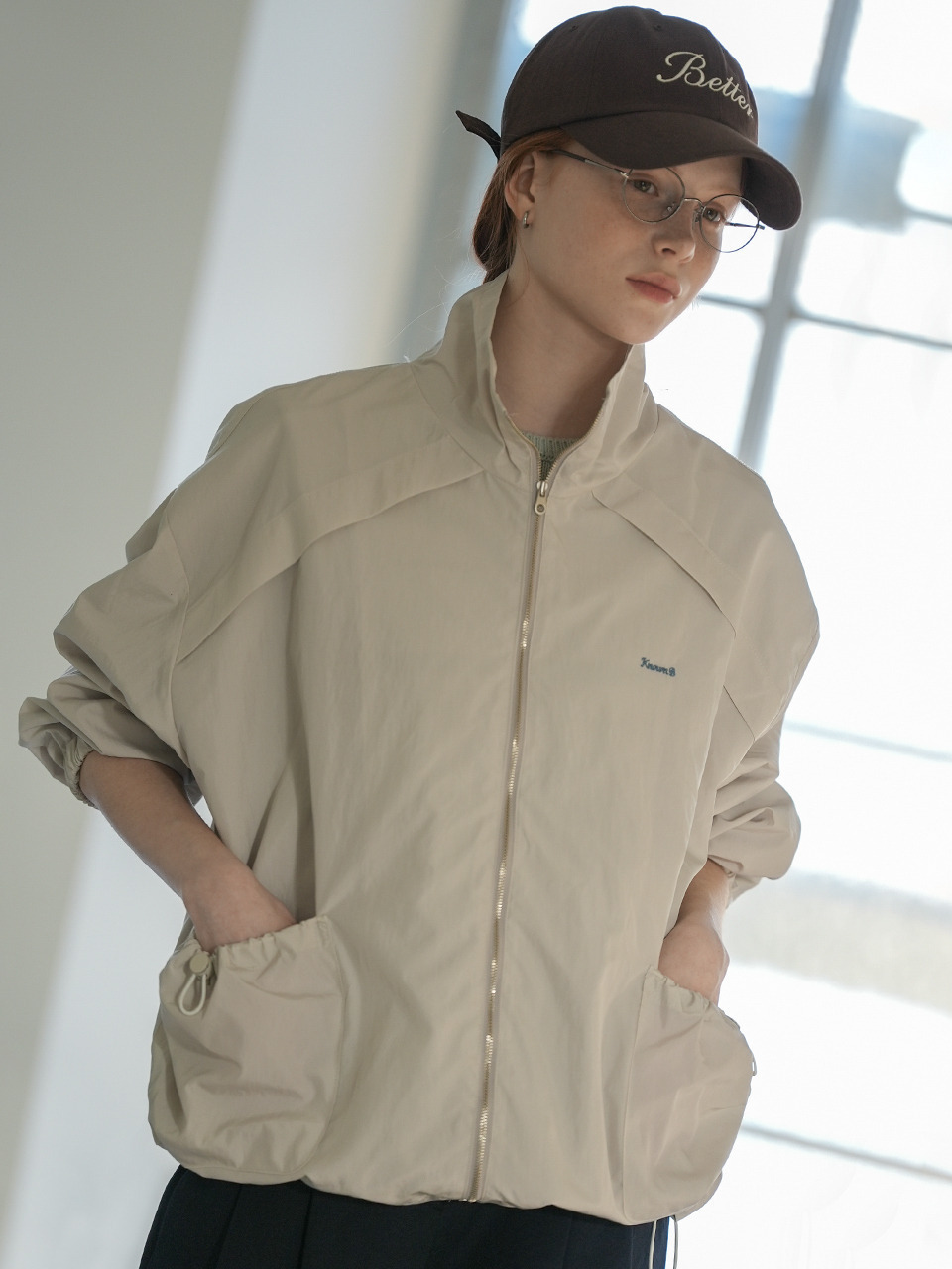 Pocket string nylon wind jumper_Gray - HAGO(하고)