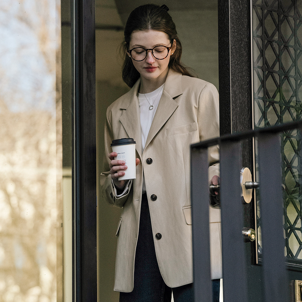 Eco leather classic three button single jacket_Cream - 하고(HAGO)