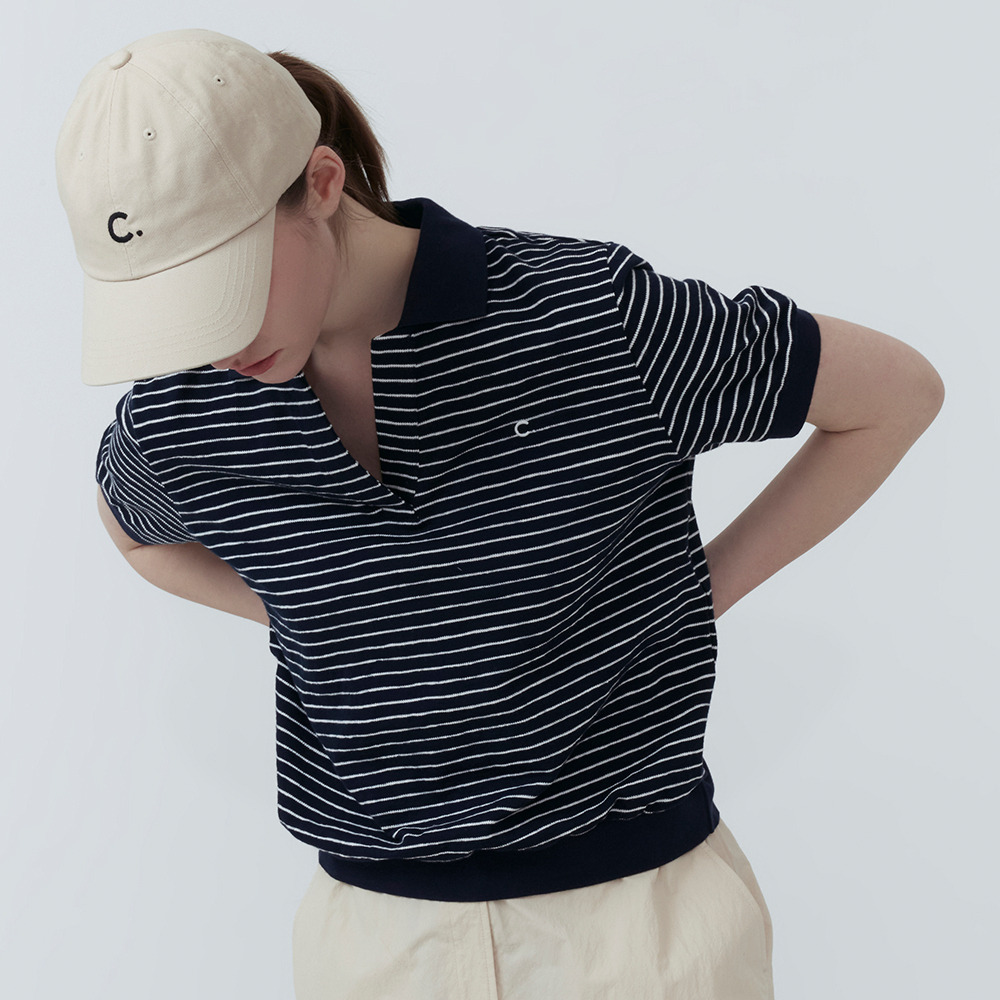 [25SS clove] Stripe Open Collar T-Shirt (Navy) - HAGO(하고)