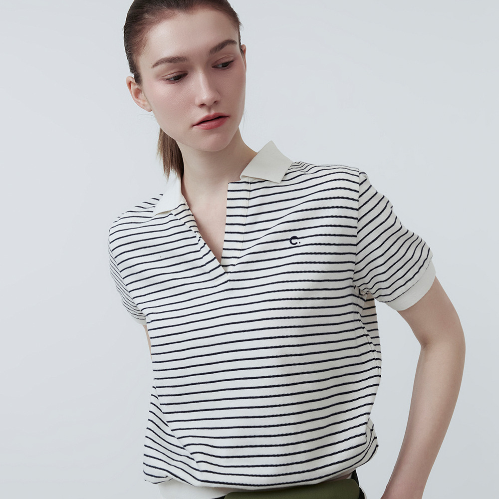 [25SS clove] Stripe Open Collar T-Shirt (Cream) - HAGO(하고)