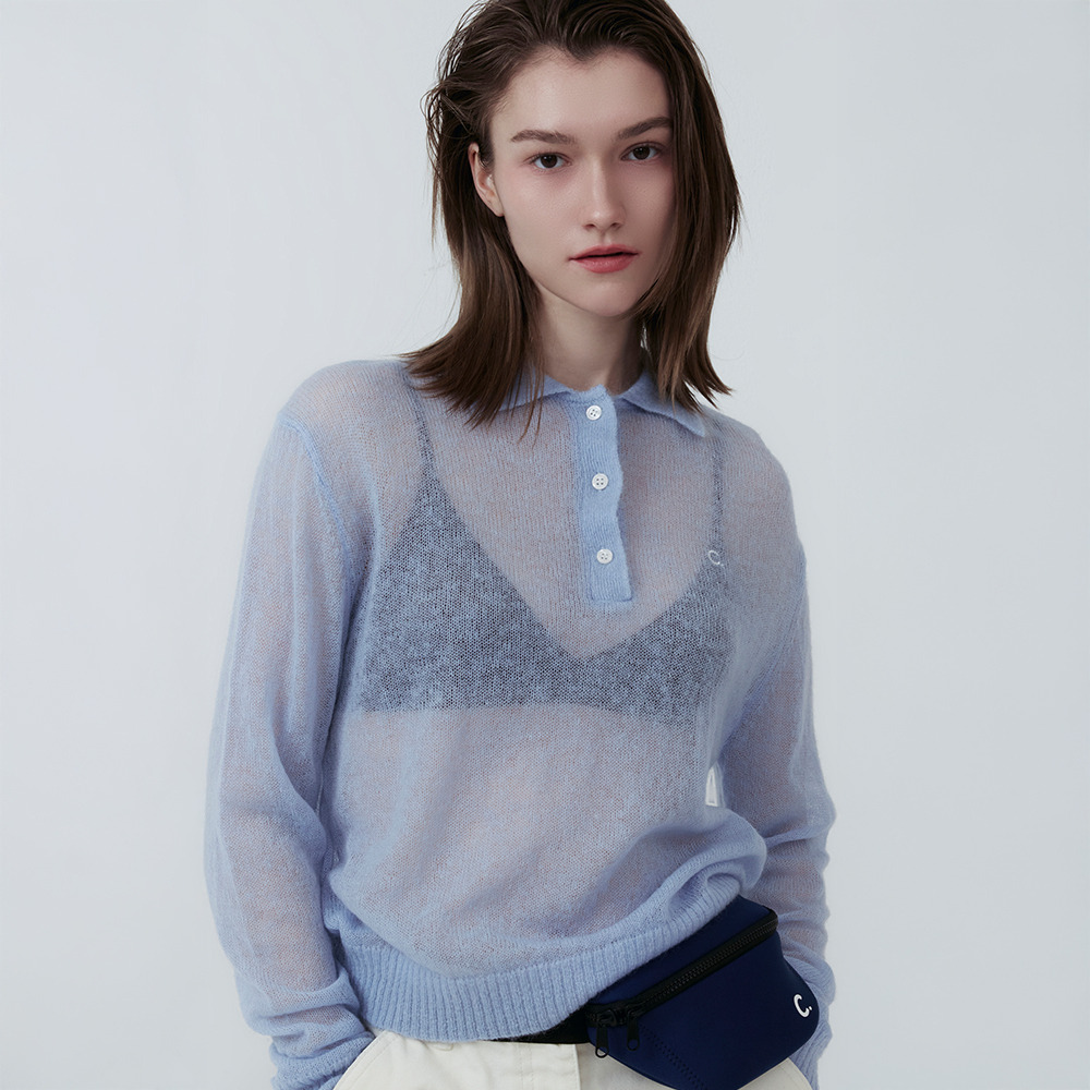 [25SS clove] Kid Mohair Collar Knit (Sky Blue) - 하고(HAGO)