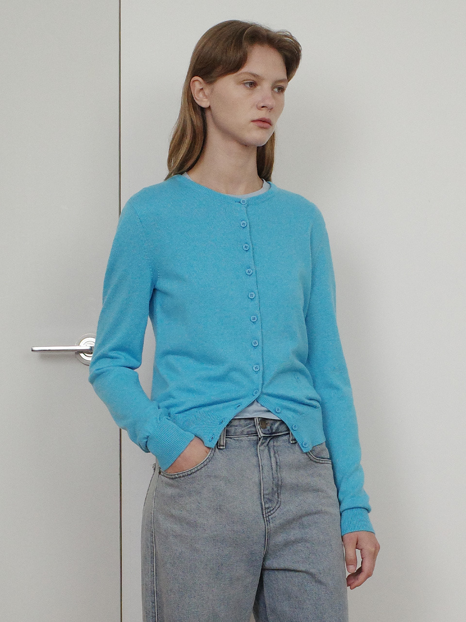 COTTON BASIC ROUND CARDIGAN - BLUE - 하고(HAGO)