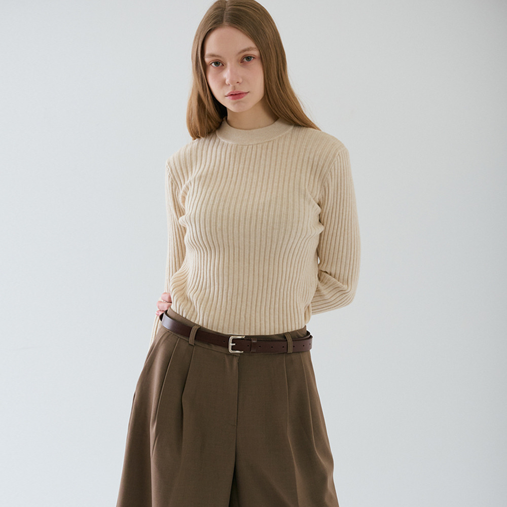 Basic Round Neck Rib Knit Ivory - HAGO(하고)