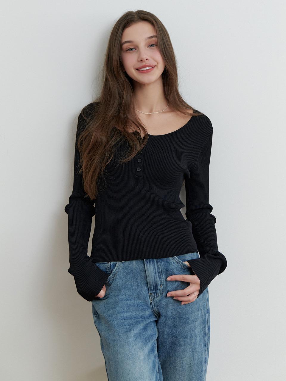 Bonny button knit (black) - HAGO(하고)