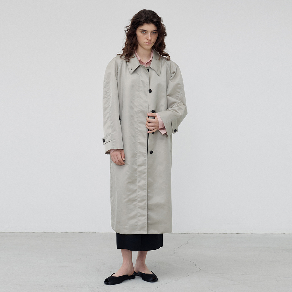 Glossy Balmacan Coat, Stone - HAGO(하고)