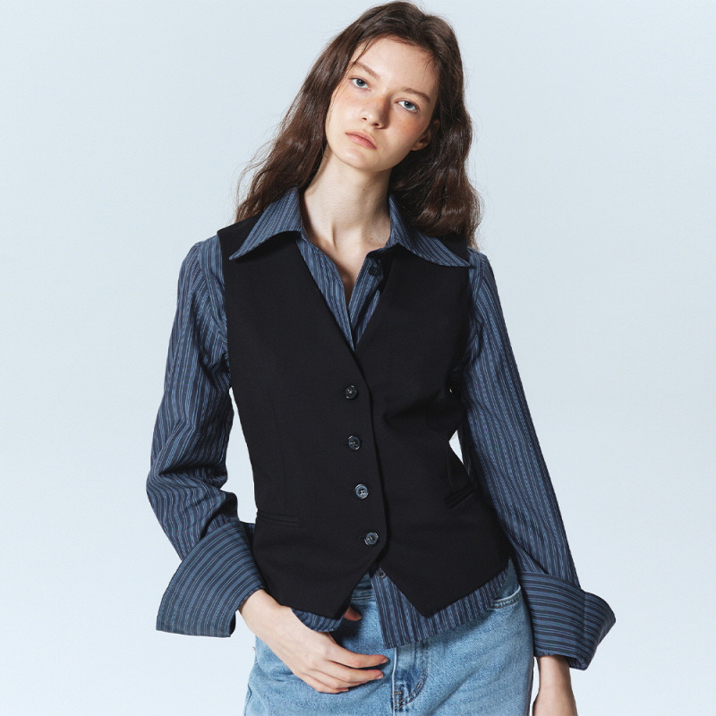 CLASSIC BUCKLE POINT VEST_BLACK - 하고(HAGO)