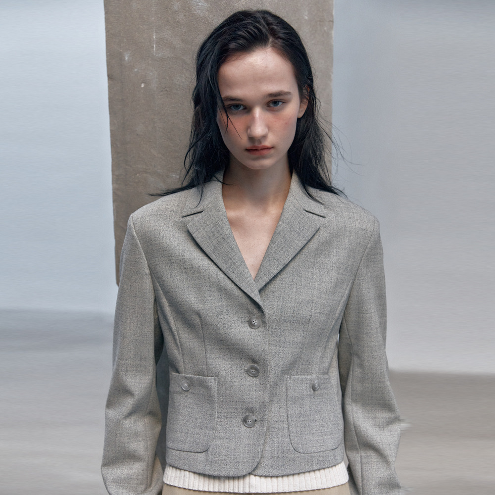 Fitted 3Button Crop JK (GREY)) - HAGO(하고)