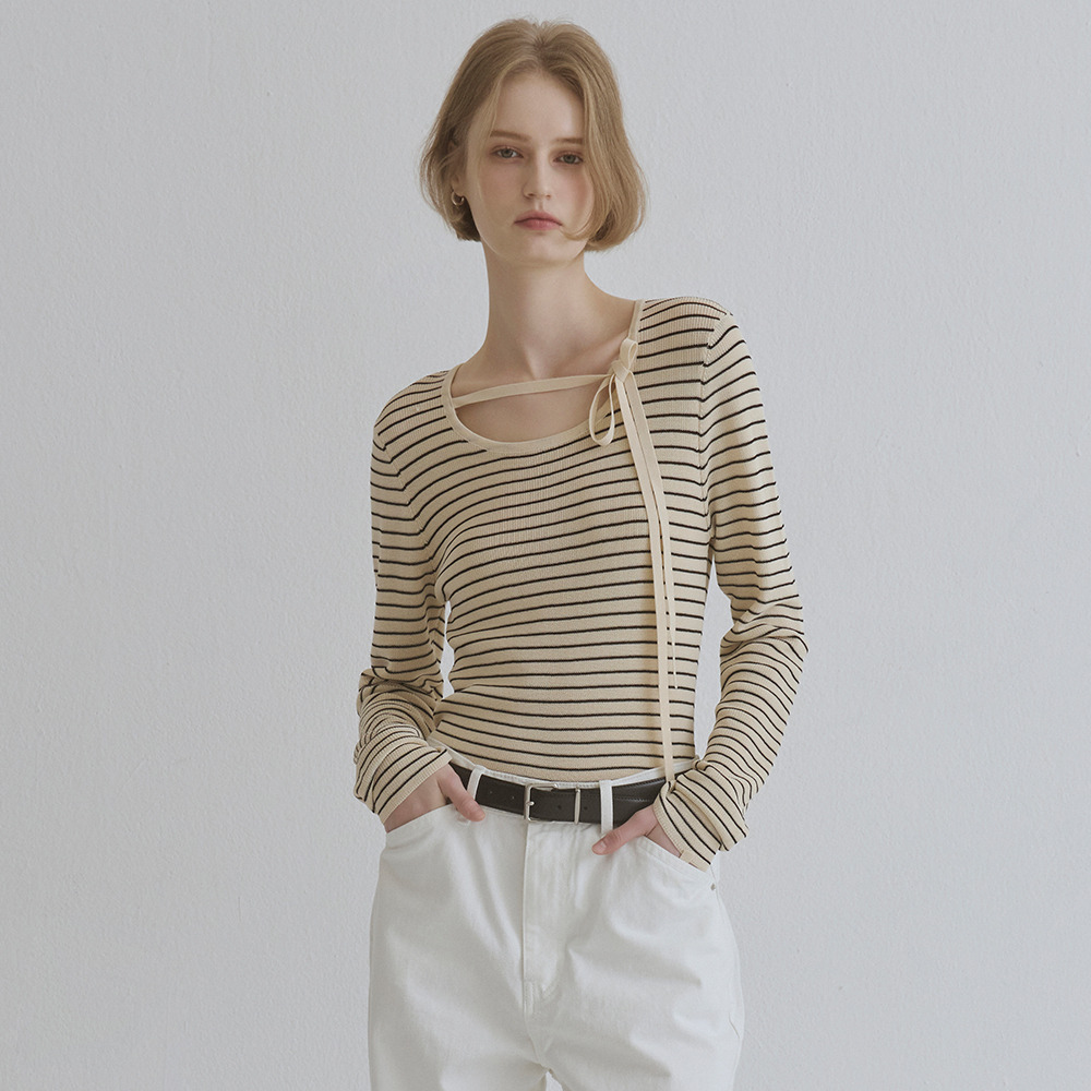 U-Neck Stripe Knit (2color) - HAGO(하고)