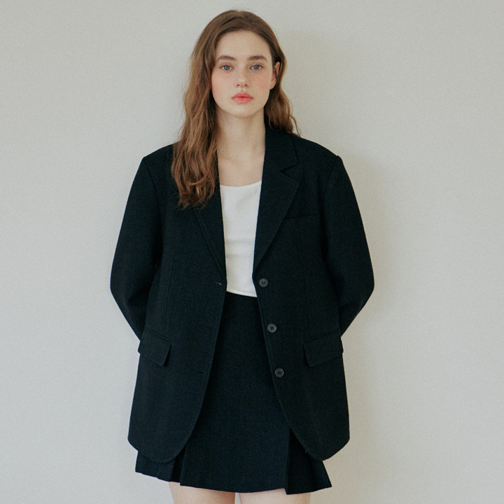 OVER TWEED JACKET_BLACK - 하고(HAGO)