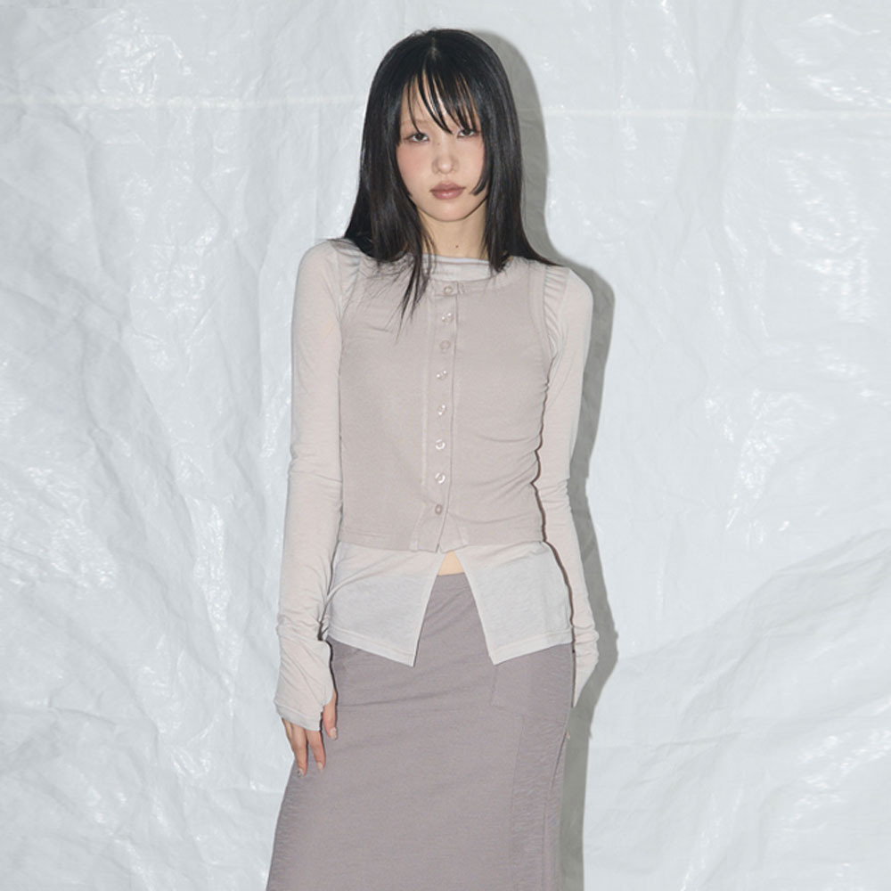 3-Way Button Layered Long Sleeve (Pink Beige)_F25QB079 - 하고(HAGO)