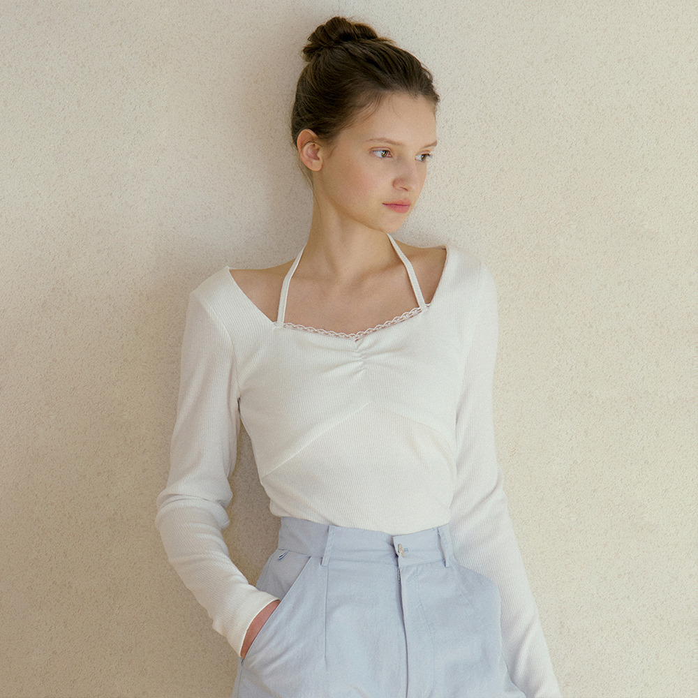 GENA LACE POINT LONG SLEEVE T-SHIRTS WHITE - HAGO(하고)