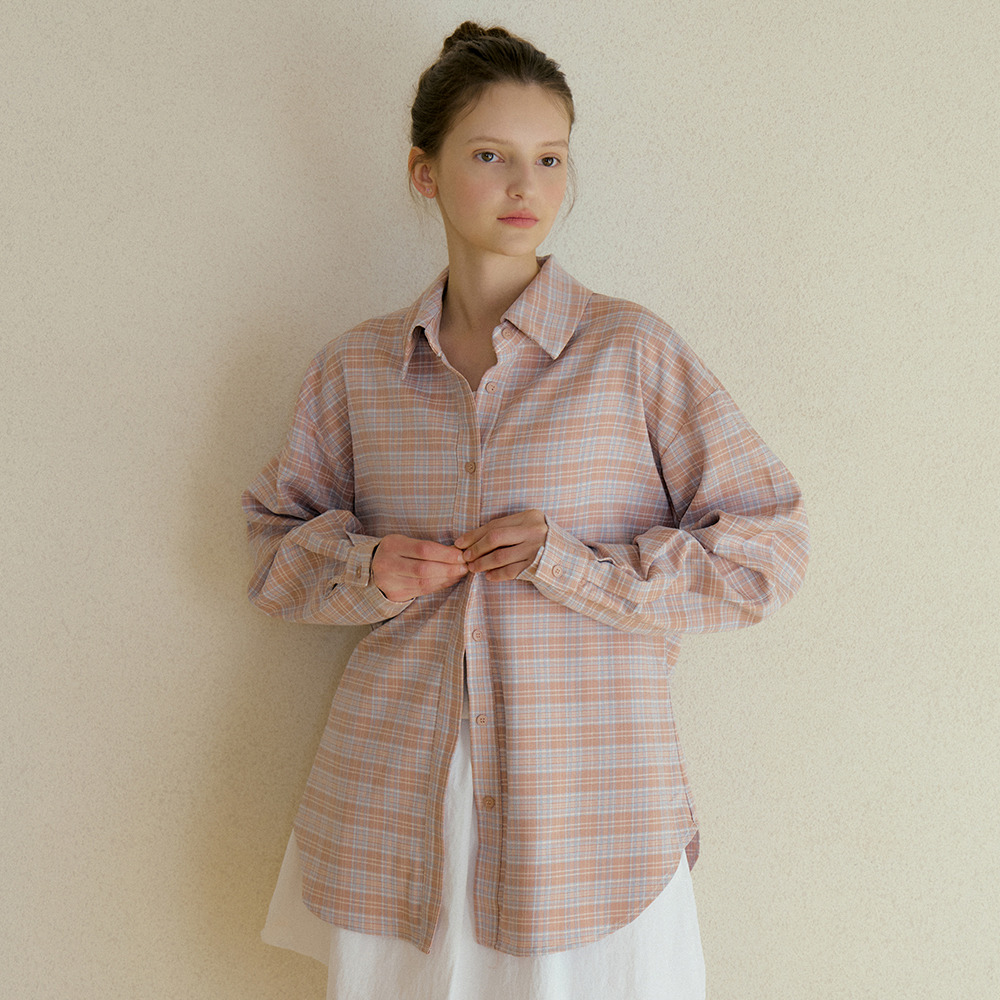 GENA CHECK PATTERN SHIRTS CORRAL PINK - HAGO(하고)