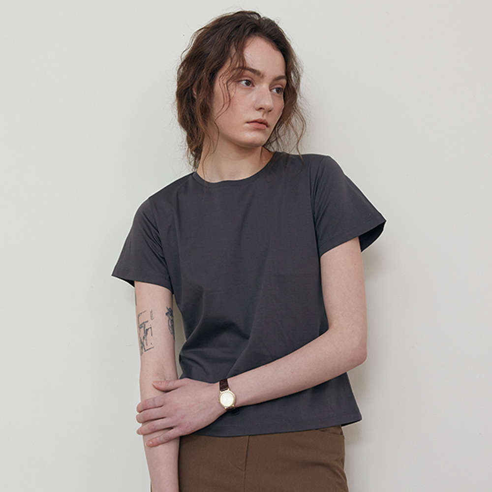 Silket cotton half t-shirt_CHARCOAL - HAGO(하고)