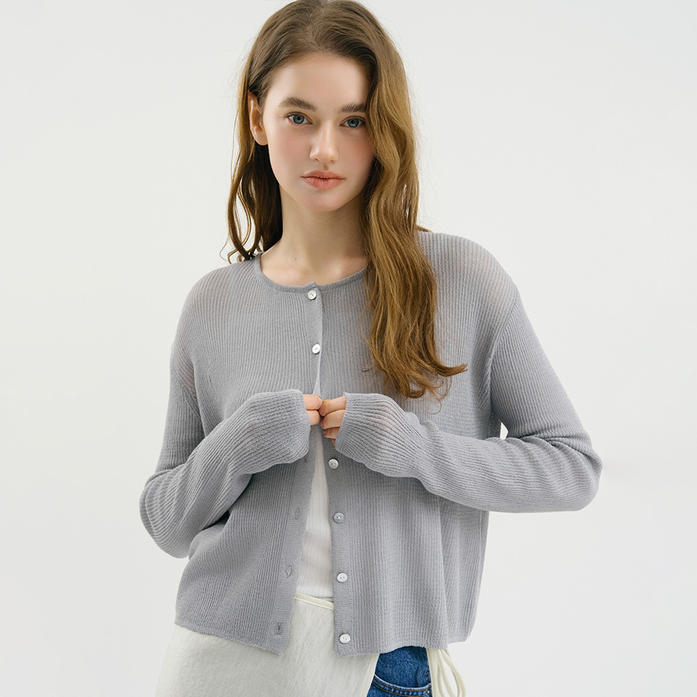 D Lou Linen Crop Cardigan_Gray - HAGO(하고)