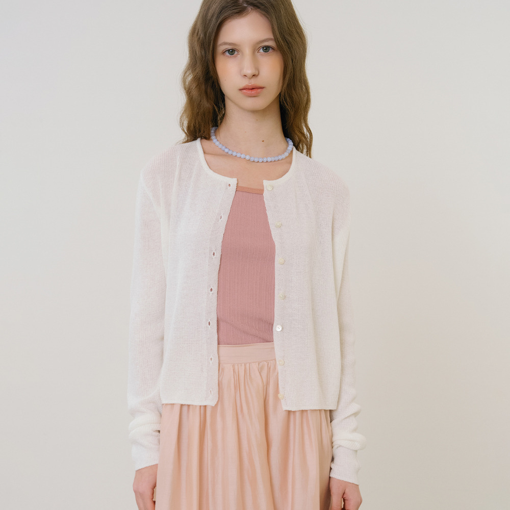 D Lou Linen Crop Cardigan_Ivory - HAGO(하고)