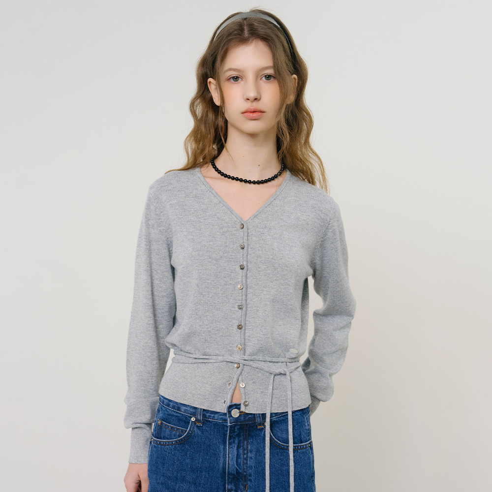 D Viscos Vneck String Cardigan_Gray - HAGO(하고)