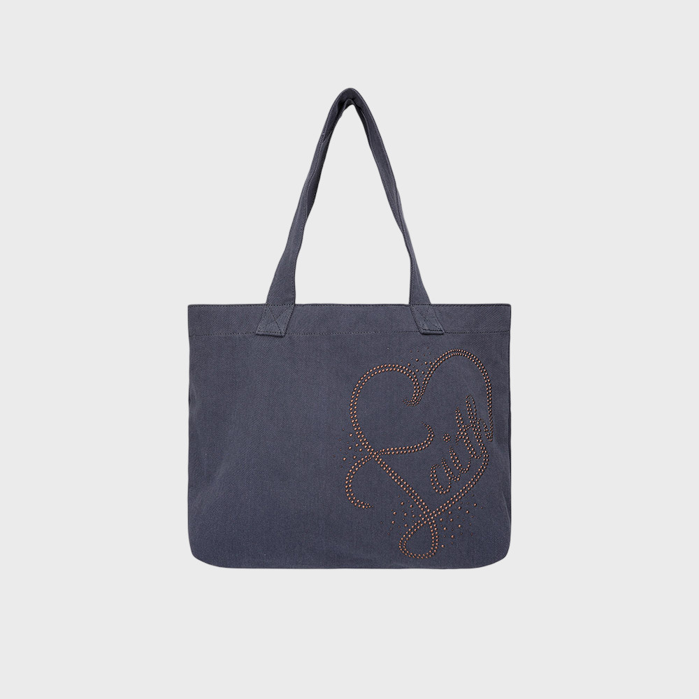 Faith Rhinestone Eco Bag Washed Navy - HAGO(하고)