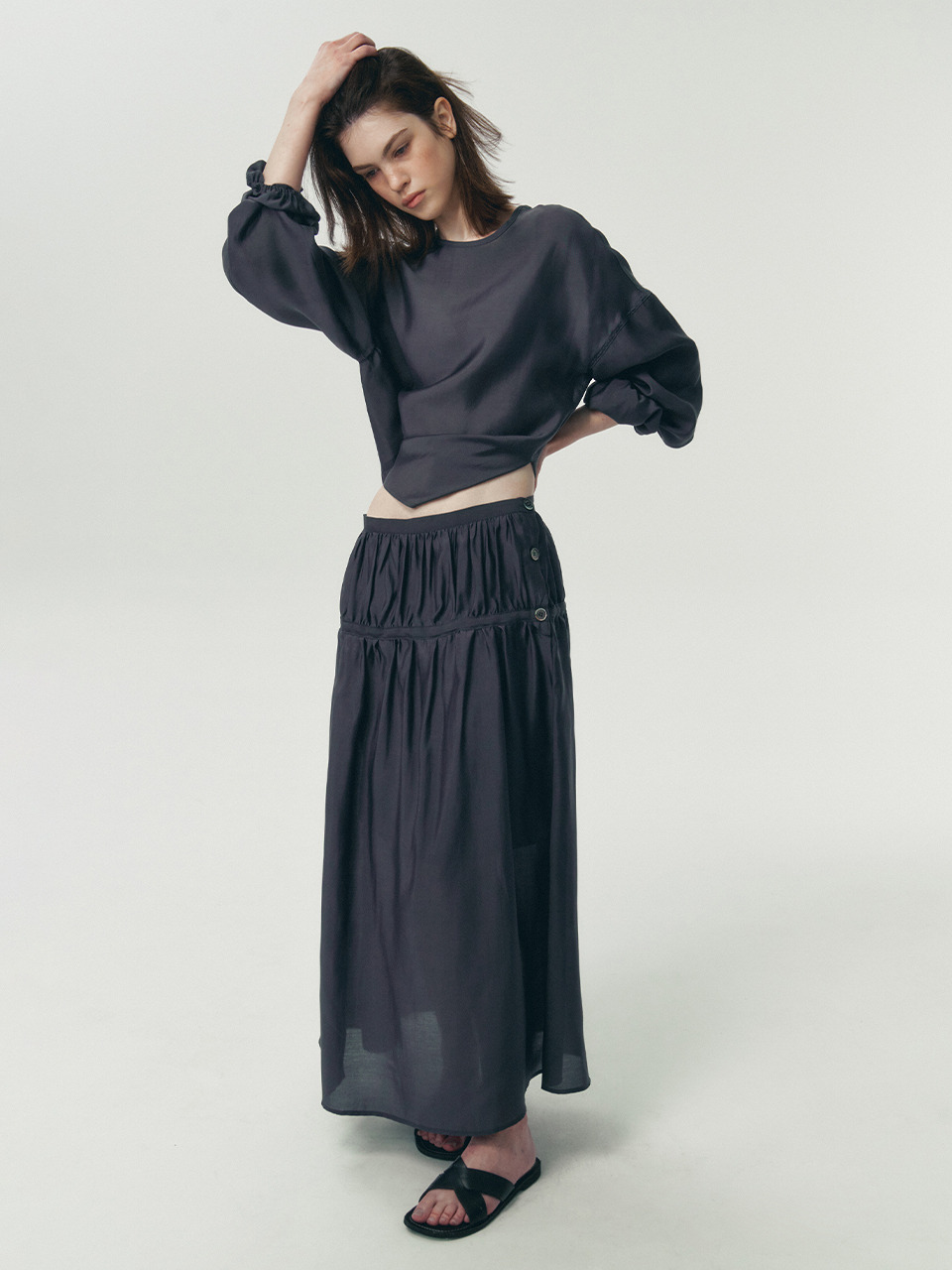 Rene Shirring SK_(Charcoal) - HAGO(하고)