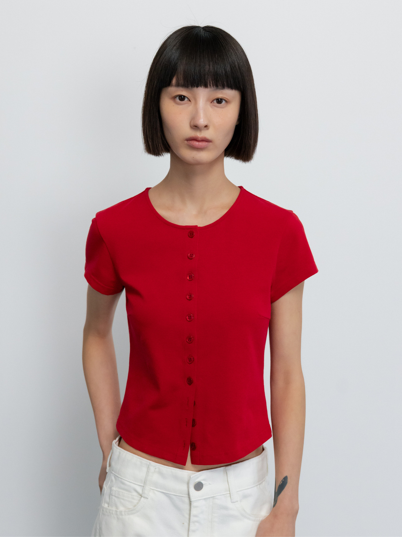 BUTTON TIGHT TOP / RED - HAGO(하고)