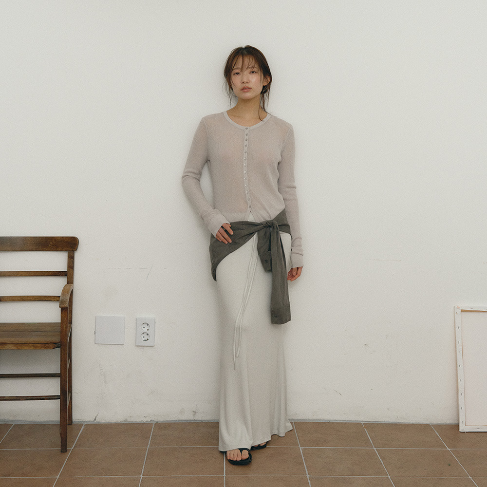 RIBBED BUTTON CARDIGAN [GREY] - 하고(HAGO)