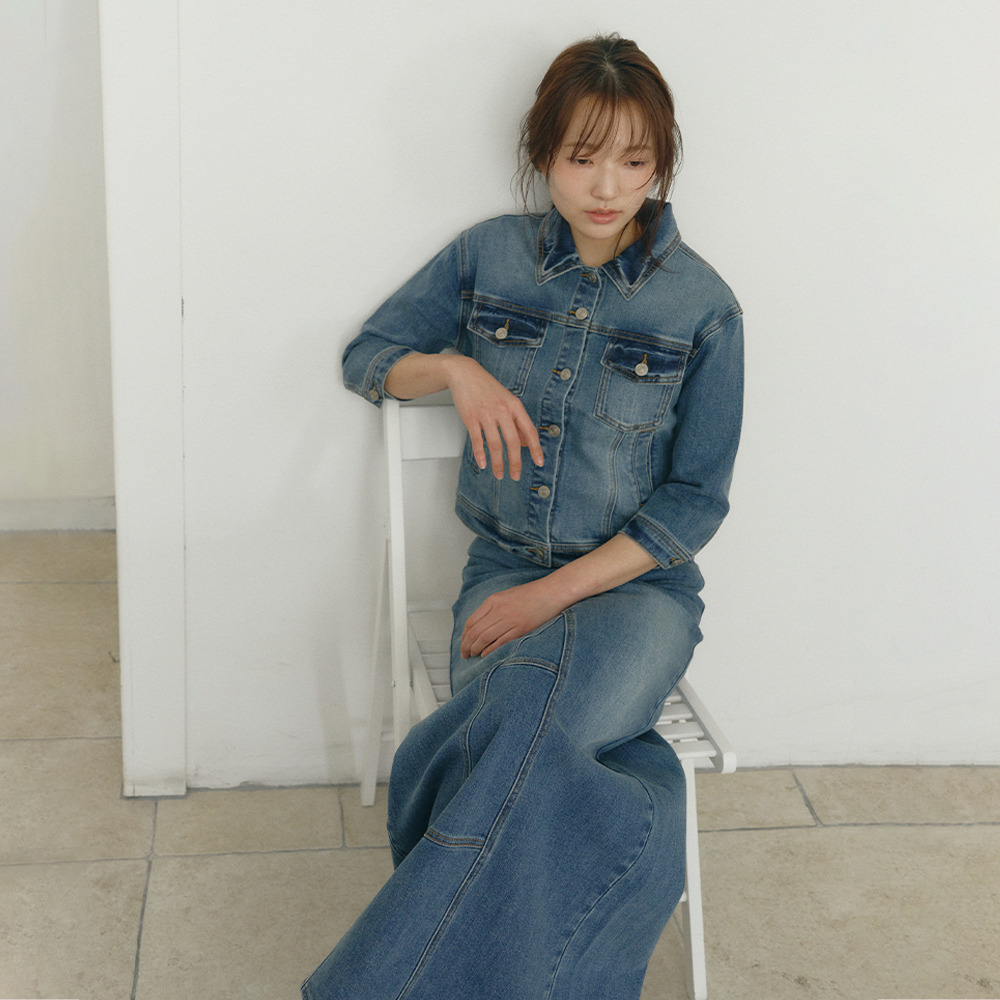 WASHED CROP DENIM JACKET [BLUE] - 하고(HAGO)