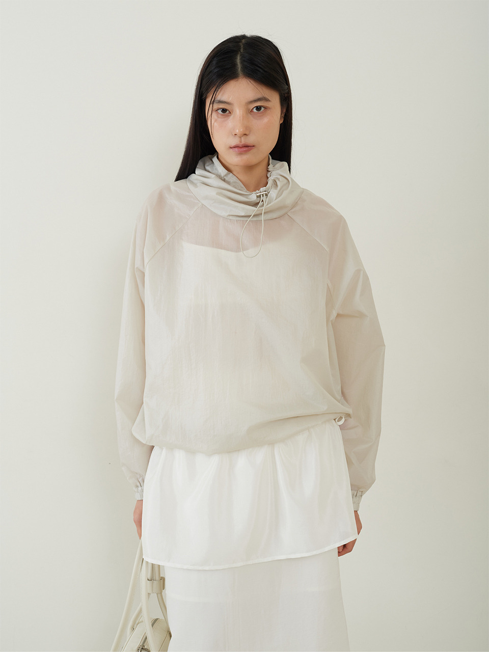 String Sheer Nylon Top Ash Cream - 하고(HAGO)