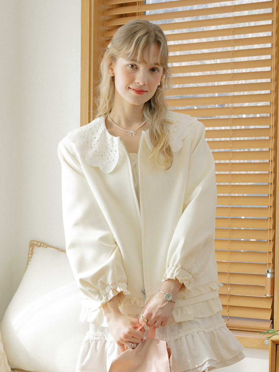 DD_Lace collar zipper jacket_IVORY - HAGO(하고)