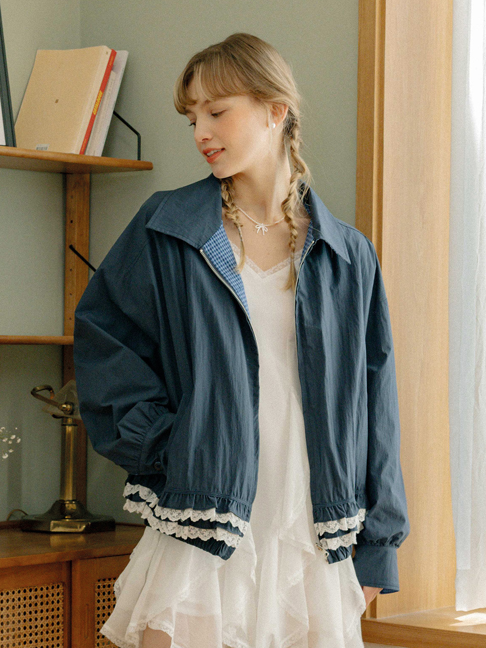 [25%쿠폰]DD_Lace hem jumper and bag set_NAVY - 하고(HAGO)