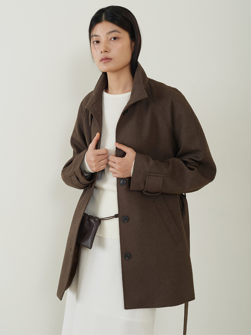 High Neck Raglan Half Coat Brown - 하고(HAGO)