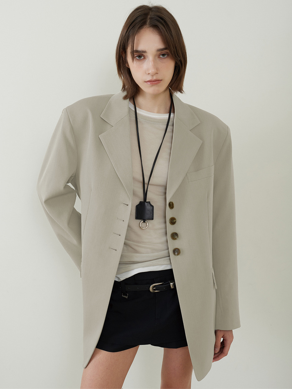 Oversized 4 Button Blazer Sand Beige - 하고(HAGO)