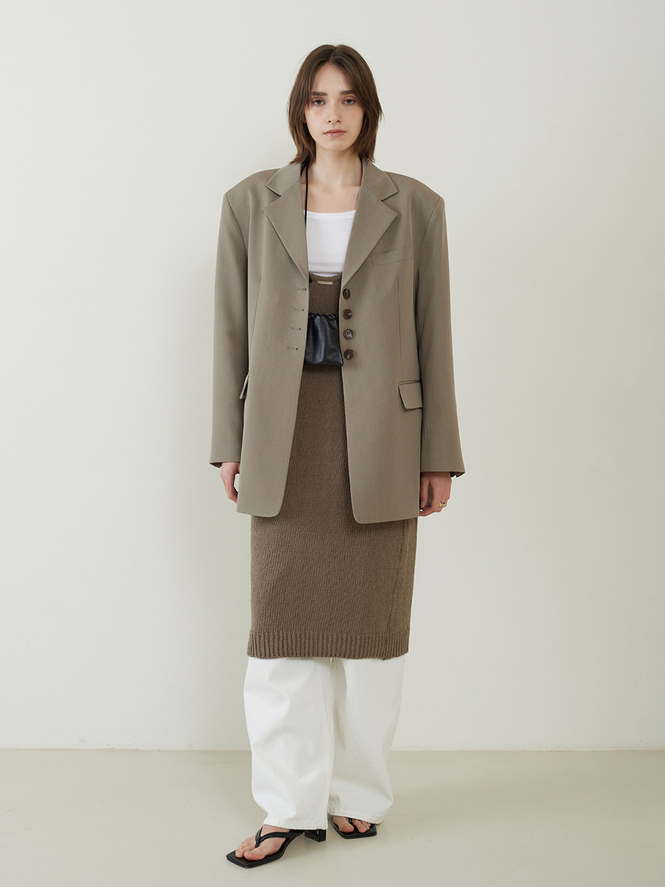 Oversized 4 Button Blazer Khaki Gray - 하고(HAGO)