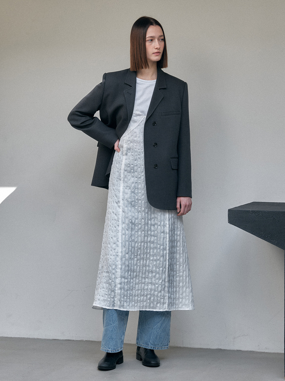 OTHEMENT Stripe Jacquard Layerd Dress VC2533OP401M_2color - HAGO(하고)