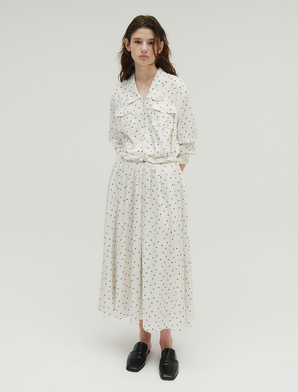 DOT PLEATED LONG SKIRT [IVORY] - HAGO(하고)