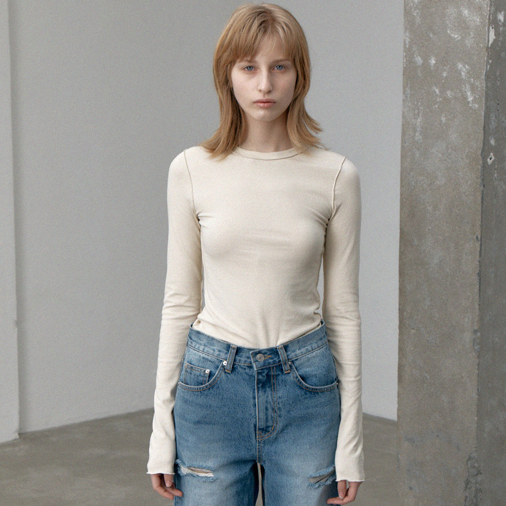 lettuce-edge long sleeves (butter) - 하고(HAGO)