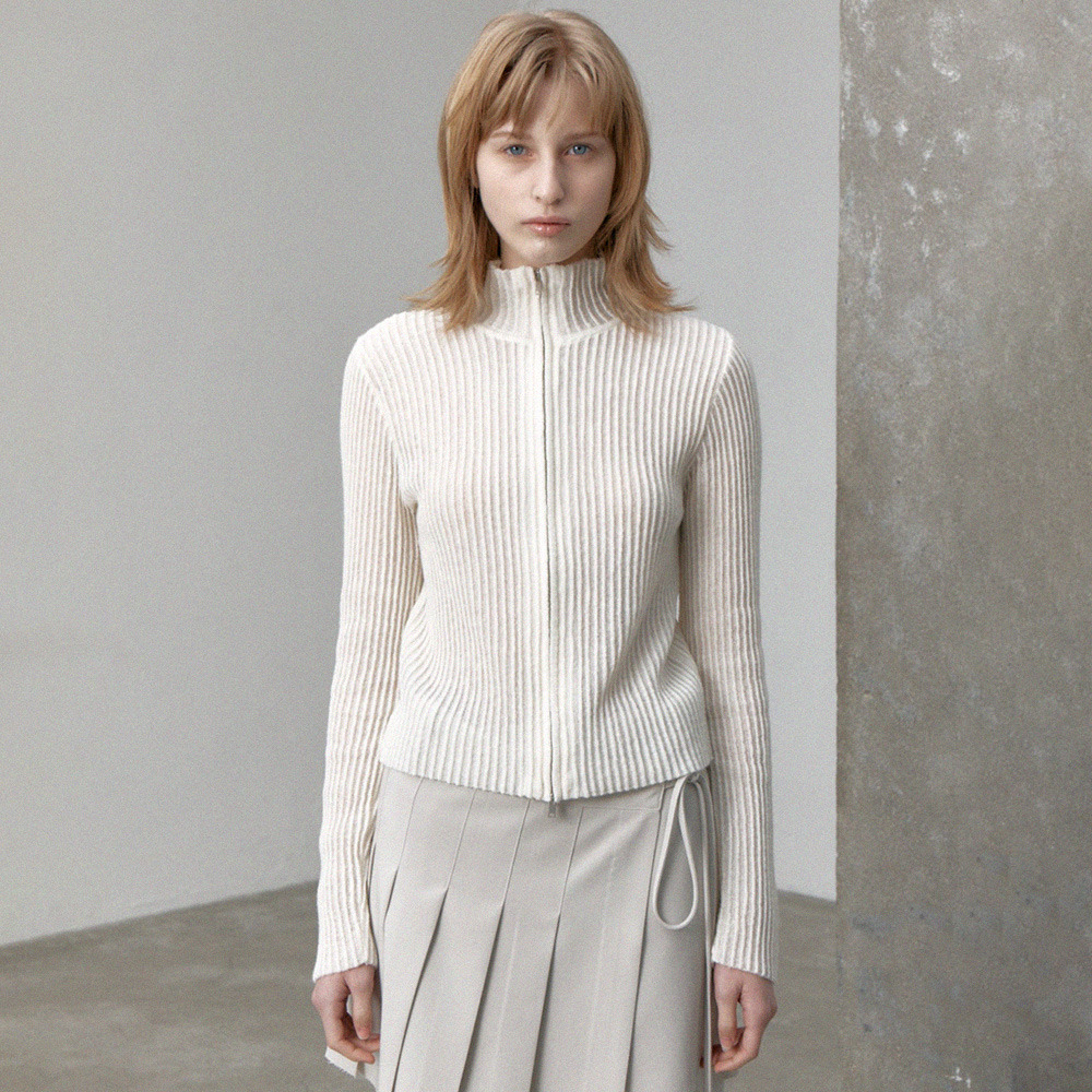 [단독-3.18]alpaca blend half neck two-way zip-up cardigan (ivory) - 하고(HAGO)