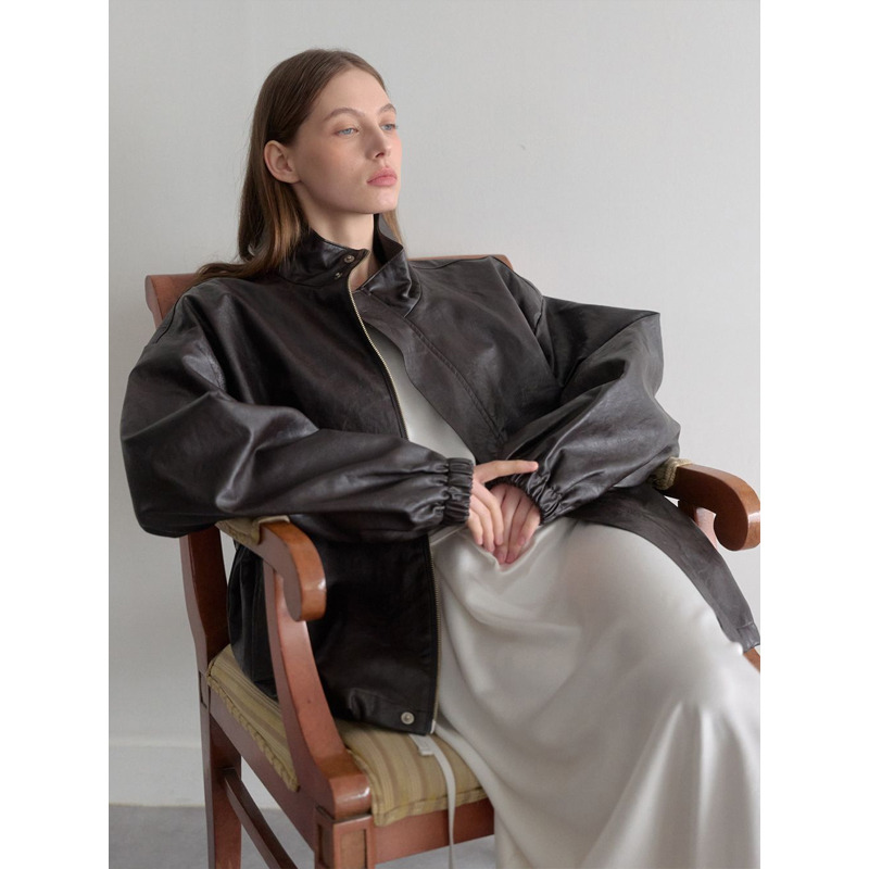 esy Half Leather Jacket (brown) - 하고(HAGO)