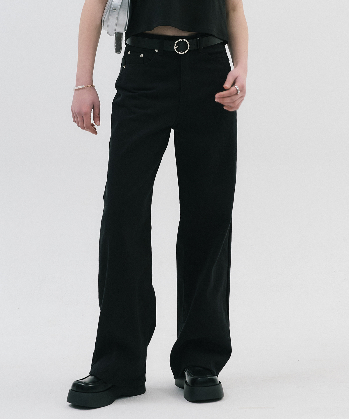 SEMI WIDE COTTON PANTS_Black - 하고(HAGO)
