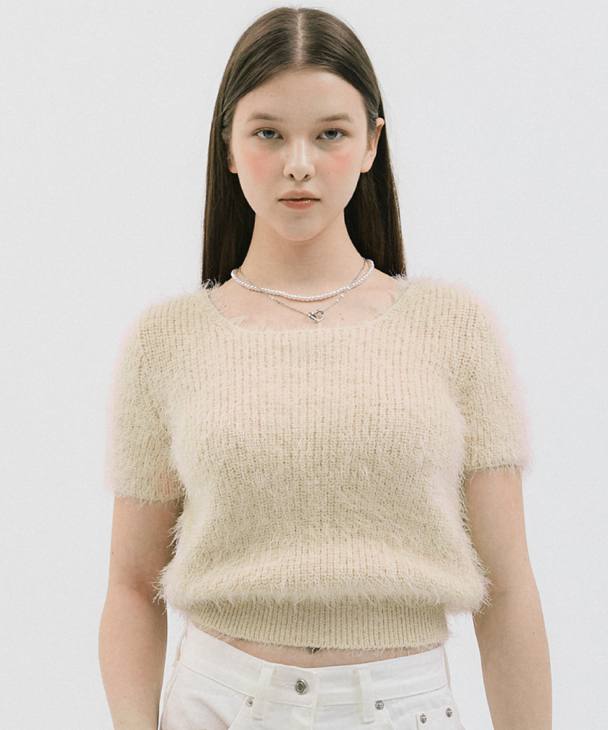 SQUARE NECK BOUCLE HALF KNIT_Beige - 하고(HAGO)