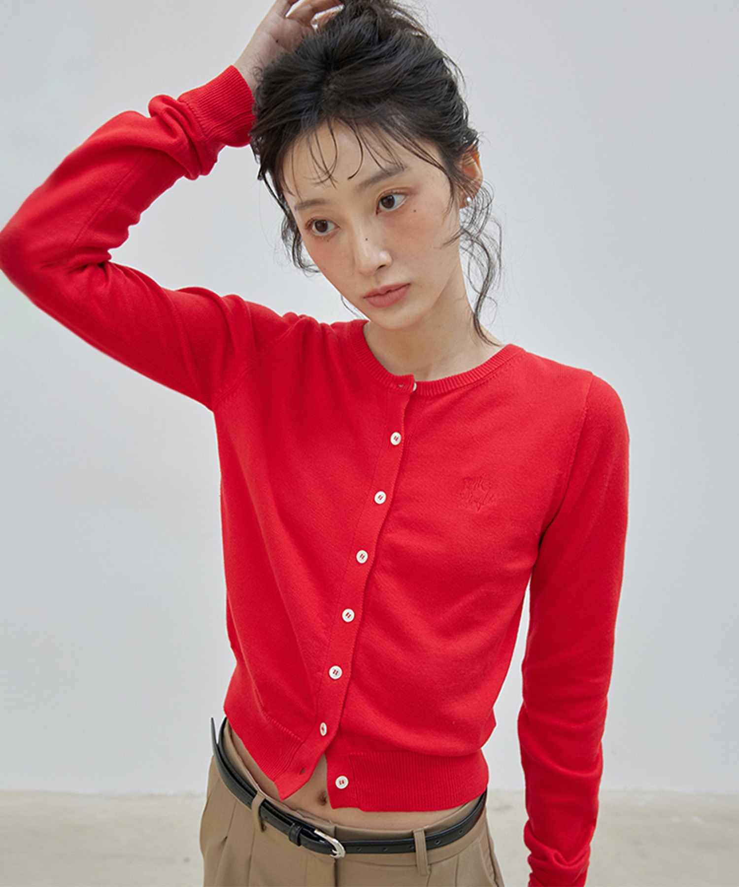 BASIC ROUND KNIT CARDIGAN RED - HAGO(하고)