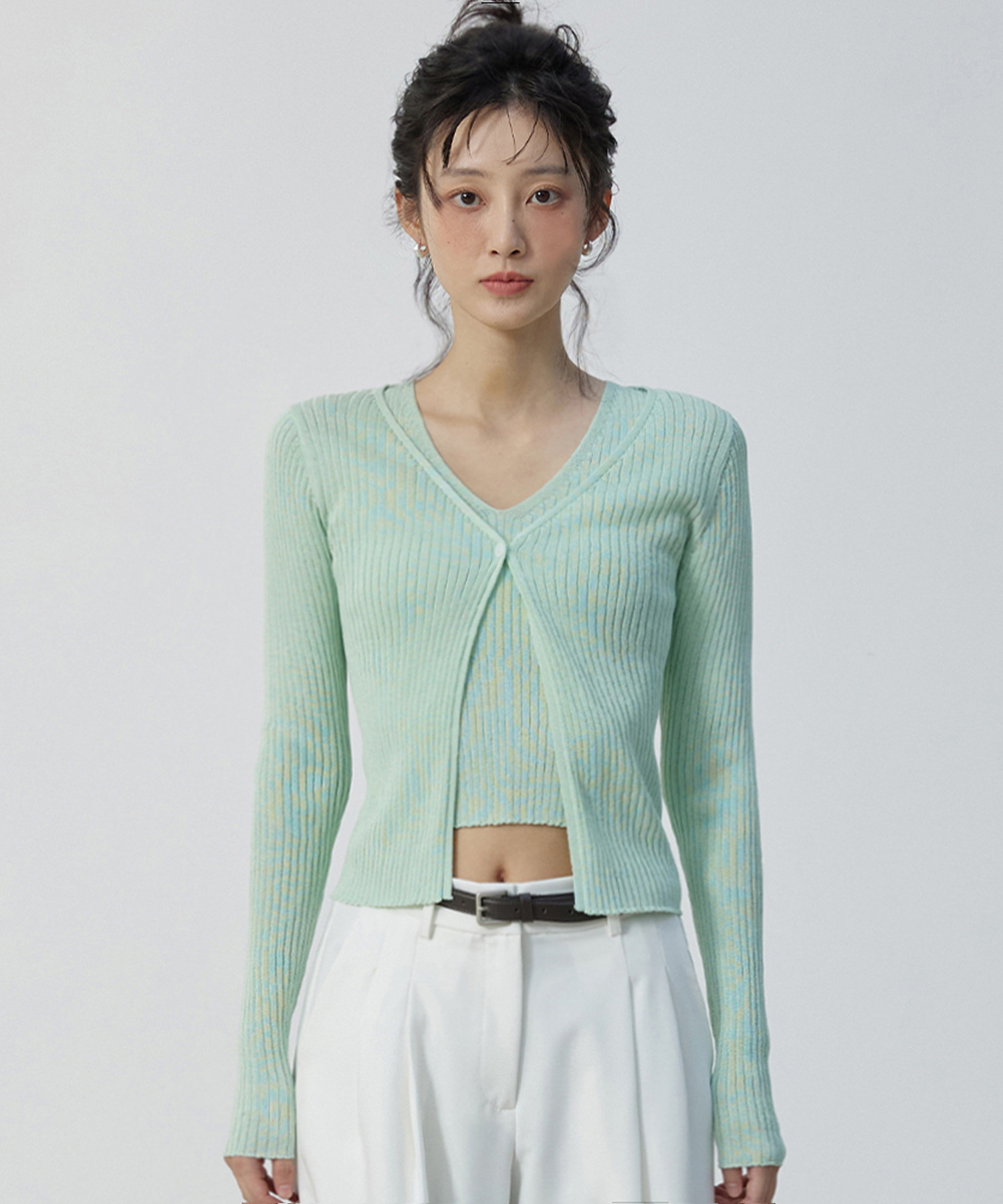 RIBBED SLEEVELESS CARDIGAN SET MINT - HAGO(하고)
