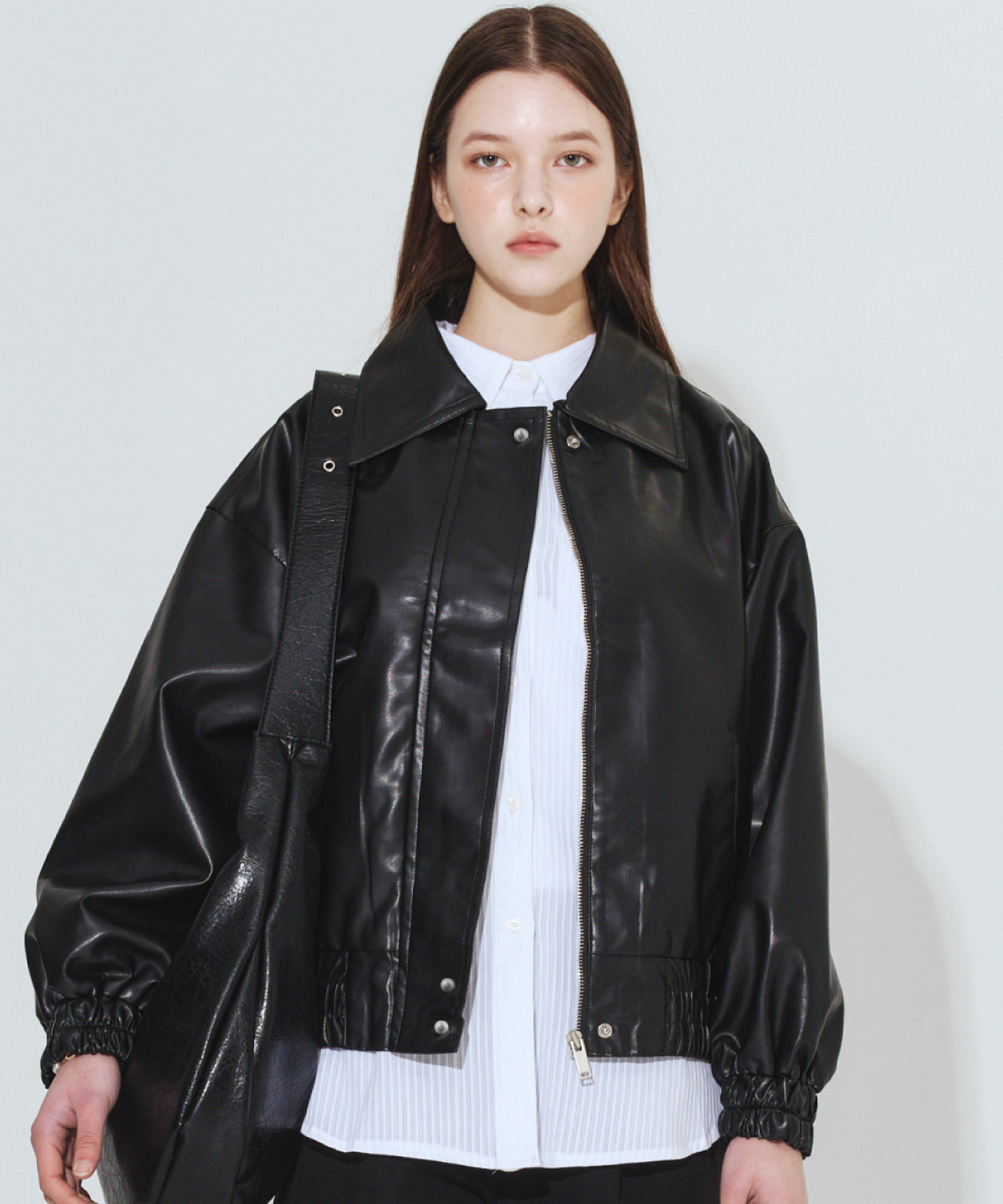 VEGAN LEATHER MINIMAL JACKET_Black - HAGO(하고)