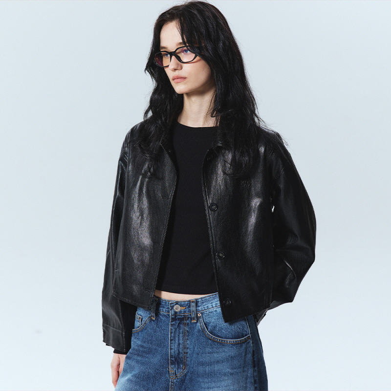 CUTING LINE LEATHER JACKET_BLACK - 하고(HAGO)