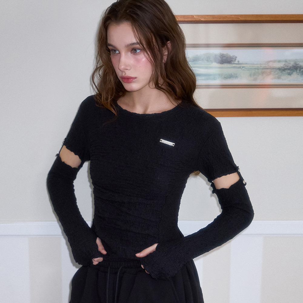 Boucle Shirring Warmer Long Sleeve [Black] - HAGO(하고)