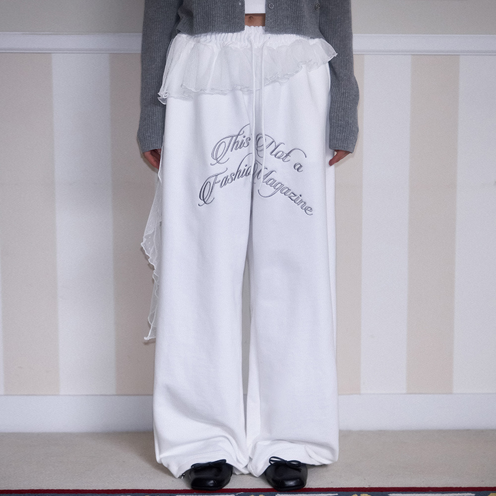 Lace Layered Lettering Pants [Ivory] - HAGO(하고)