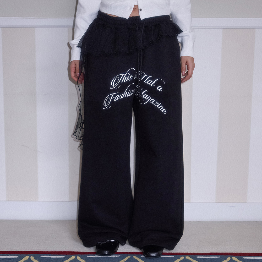 Lace Layered Lettering Pants [Black] - HAGO(하고)